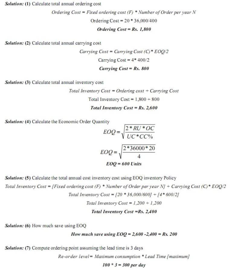 Economic Order Quantity | Examples | Formula | Questions Economic Order Quantity | Examples | Formula | Questions